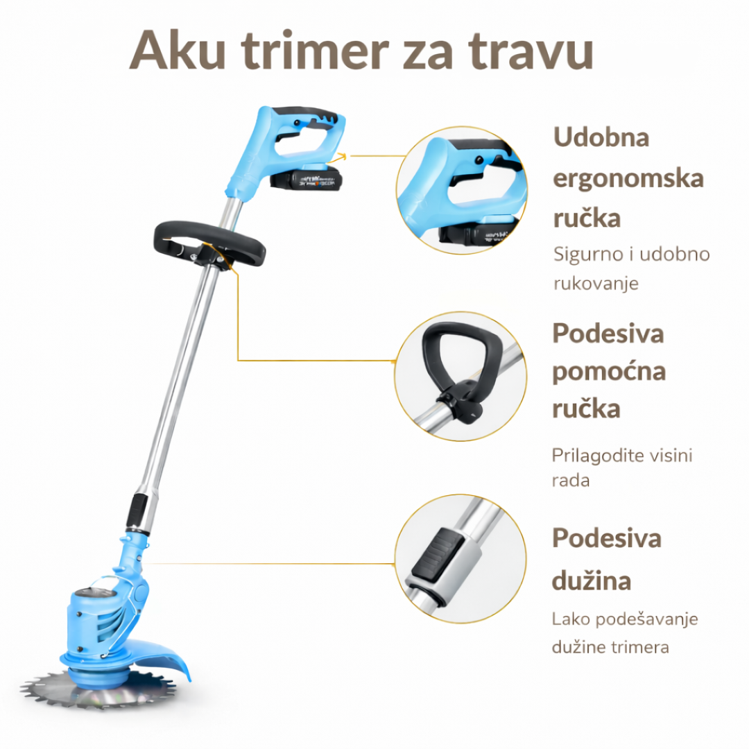 Aku trimer za travu sa točkićima + 2 baterije u setu – Mango shop